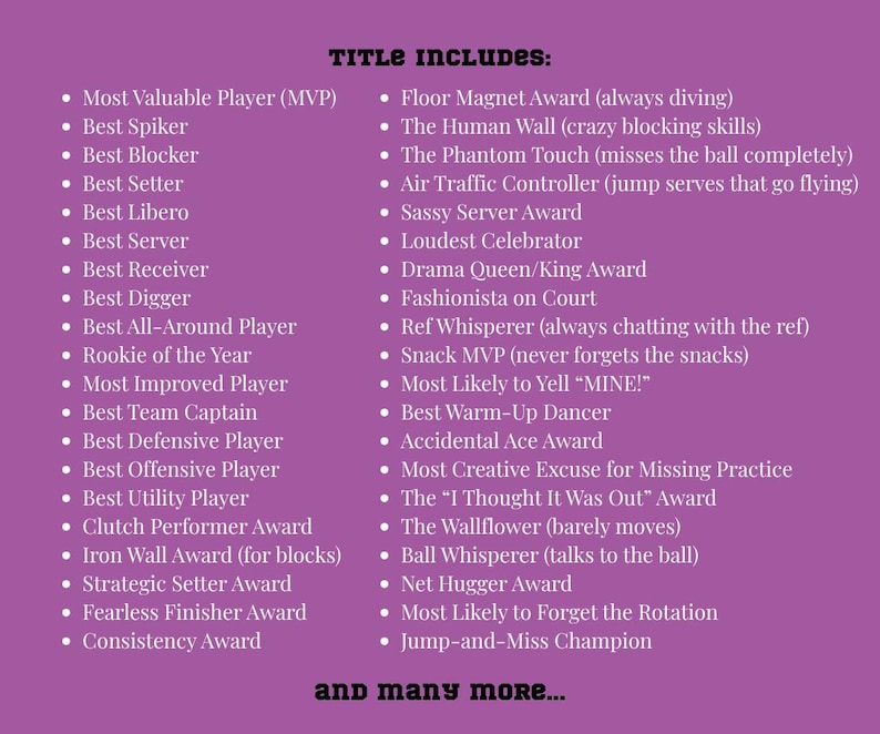 Editable Volleyball Awards Template, 100 Volleyball Awards, Superlative ...