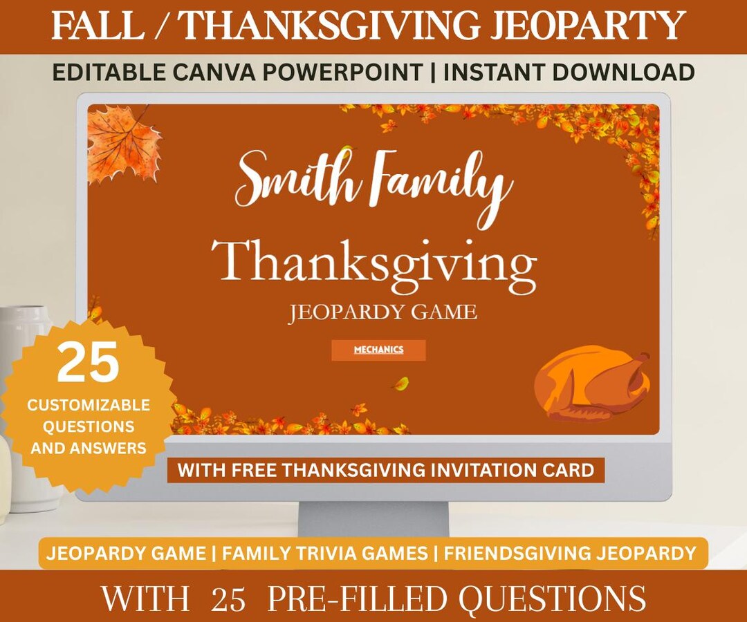 Thanksgiving Jeopardy Game Powerpoint: Editable Family Fun (digital ...