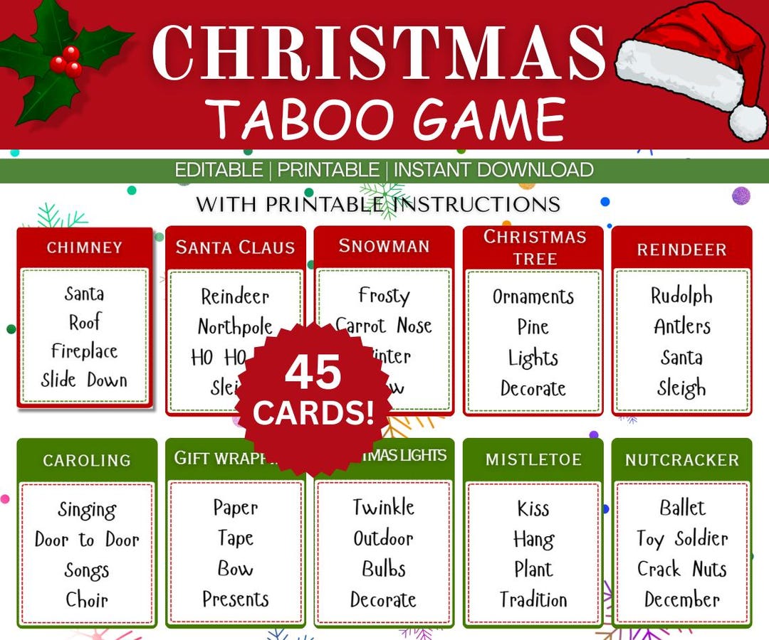 Printable Christmas Taboo Game, Holiday Party Games, Forbidden Words ...