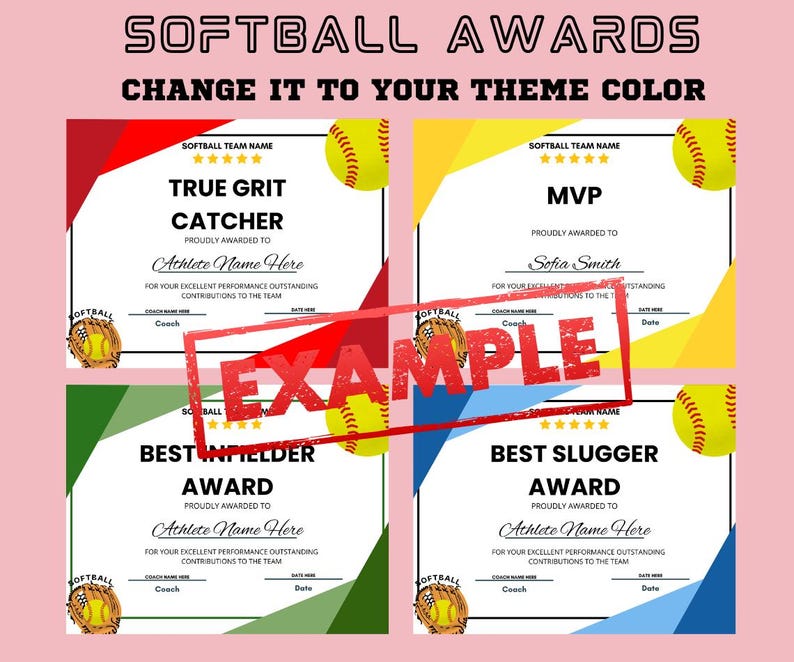 Editable Softball Awards: 100 Team Certificates (digital Download) - Etsy