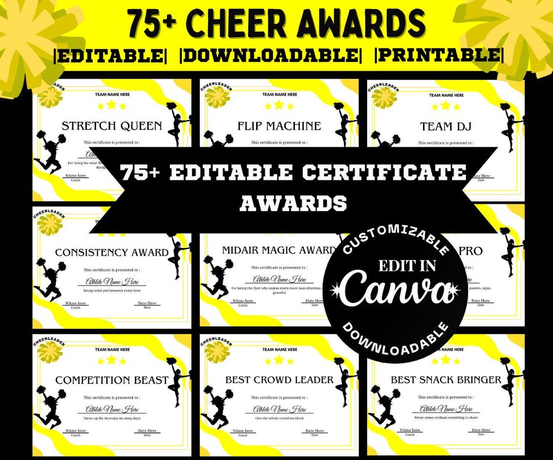 Editable Cheerleading Awards Certificate Templates: 80+ End of Year ...