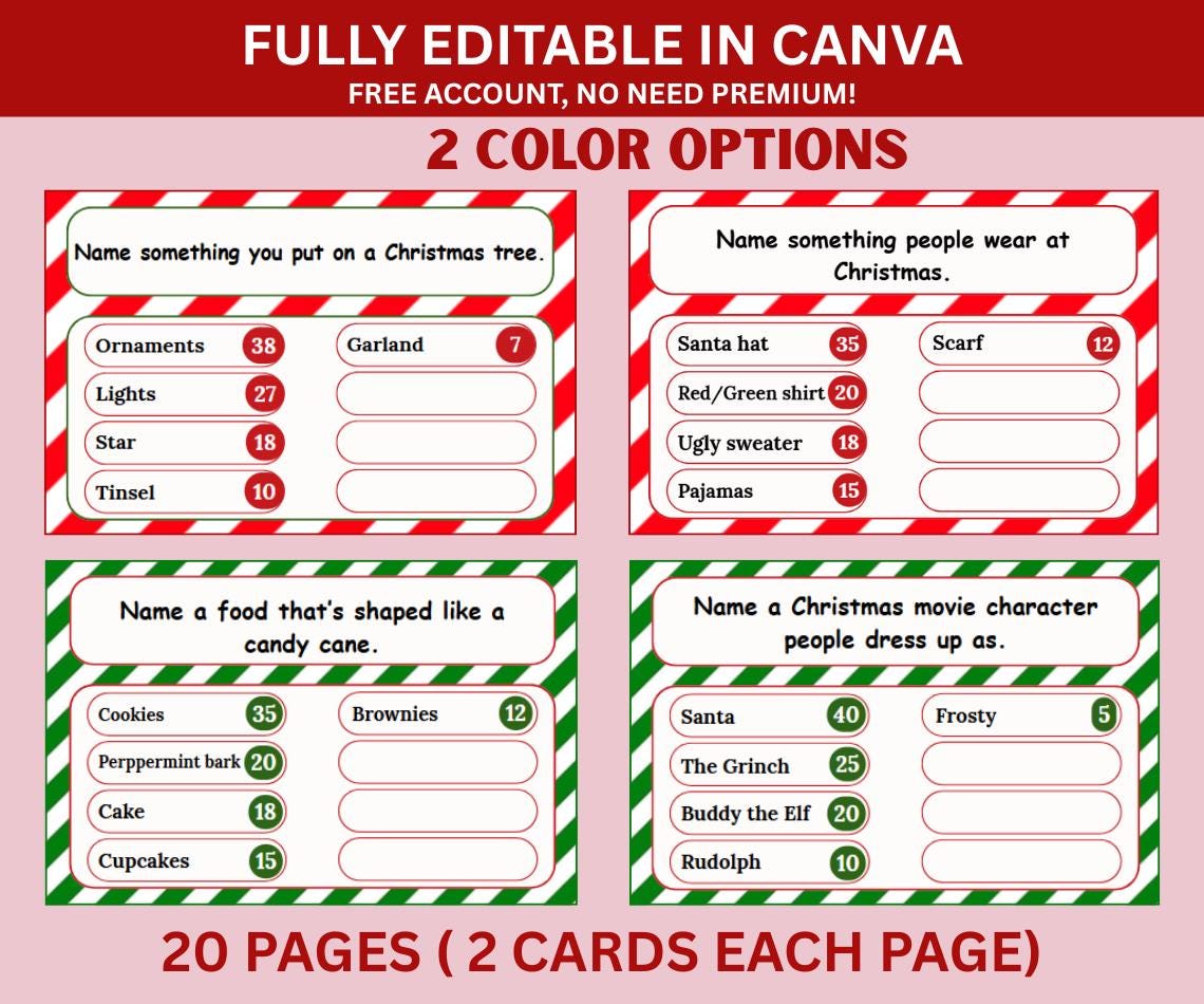 Printable Friendly Feud Christmas Holiday Party Games, Family Christmas ...