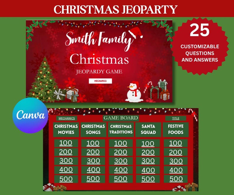 Christmas Jeopardy Game, Editable Powerpoint Template (digital Download ...