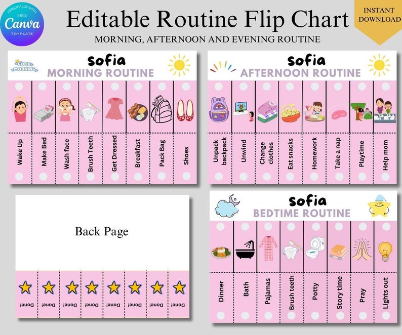 Editable Routine Flip Chart, Morning Afternoon Evening Chart, Kids ...