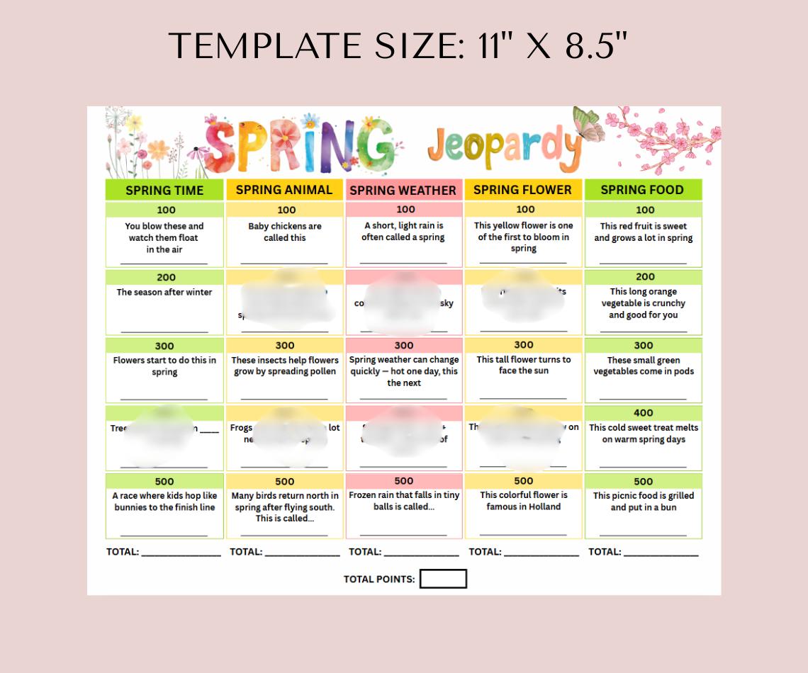 Printable Spring Jeopardy Game Template, Spring Themed Jeopardy ...