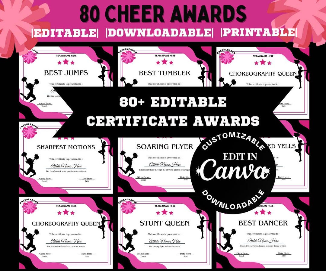 Editable Cheerleading Awards Template: 80+ Customizable Certificates ...
