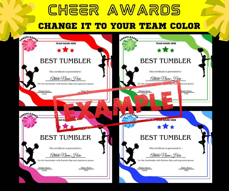 Editable Cheerleading Awards Certificate Templates: 80+ End of Year Banquet Awards (digital ...