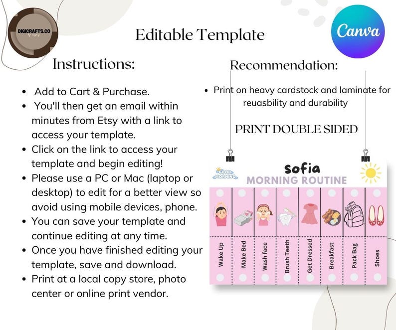 Editable Routine Flip Chart for Kids, Girl,pink, Morning Evening ...