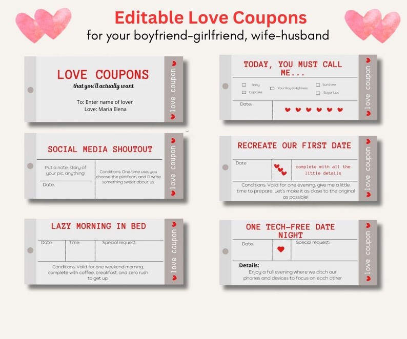 Editable Boyfriend Love Coupon Book, Valentines Coupon for Him or Her ...
