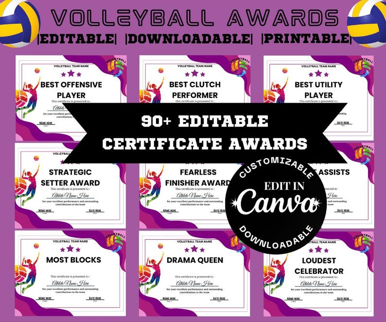 Editable Volleyball Awards: 100+ Printable Sports Certificates (PDF ...