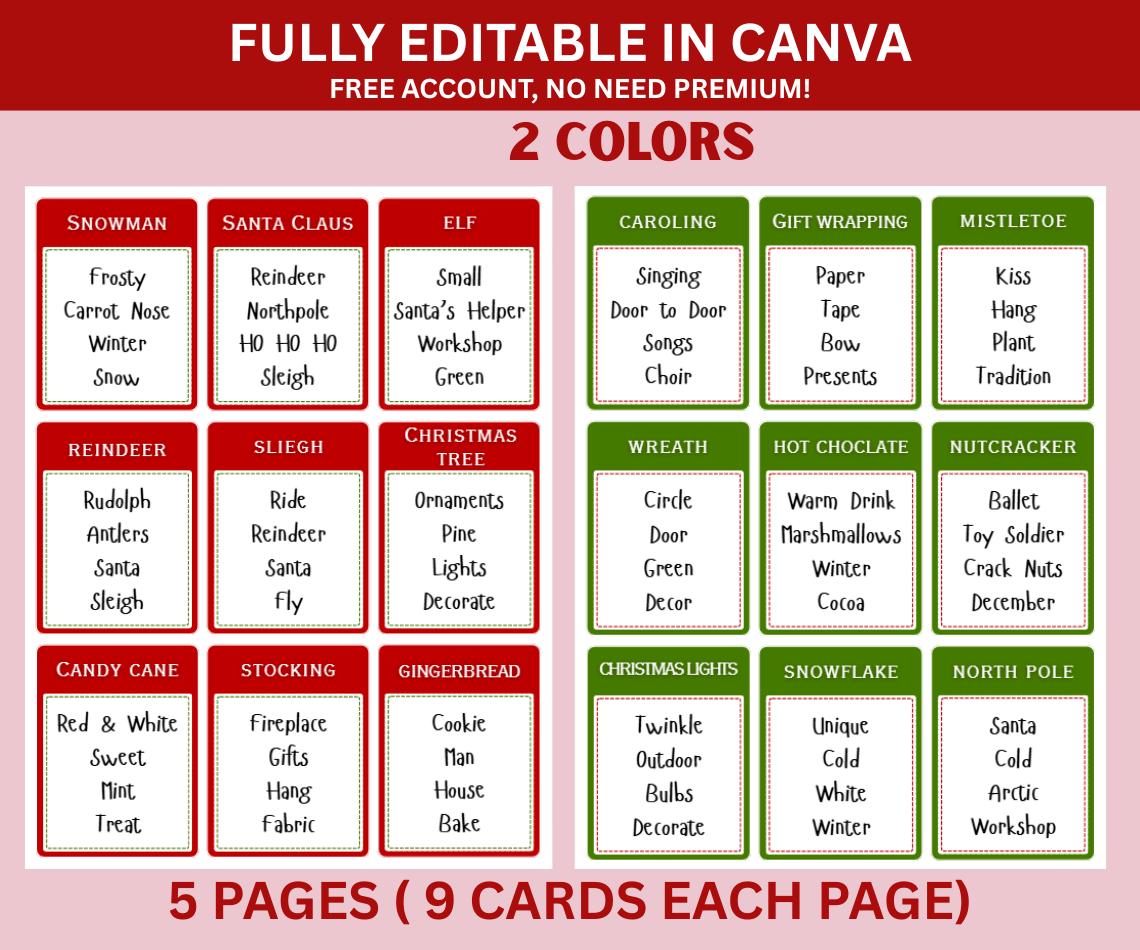 Printable Christmas Taboo Game, Holiday Party Games, Forbidden Words ...