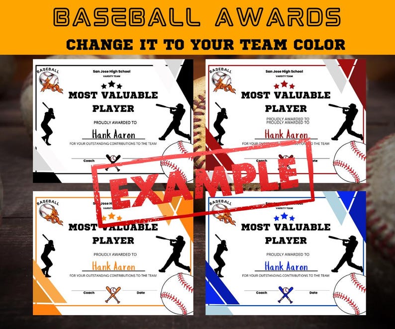 Editable Baseball Award Certificates: 100 Team Awards (digital Download ...