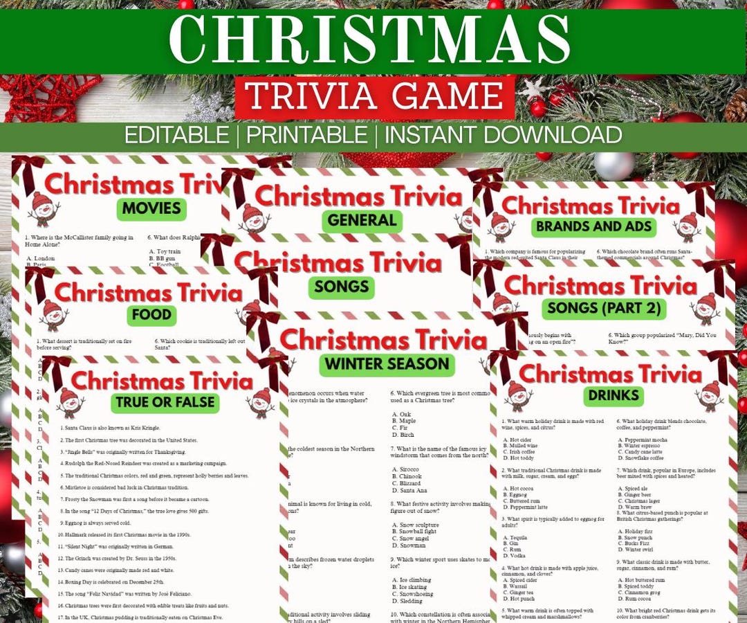 Printable Christmas Trivia Game, Holiday Quiz With Answers and ...