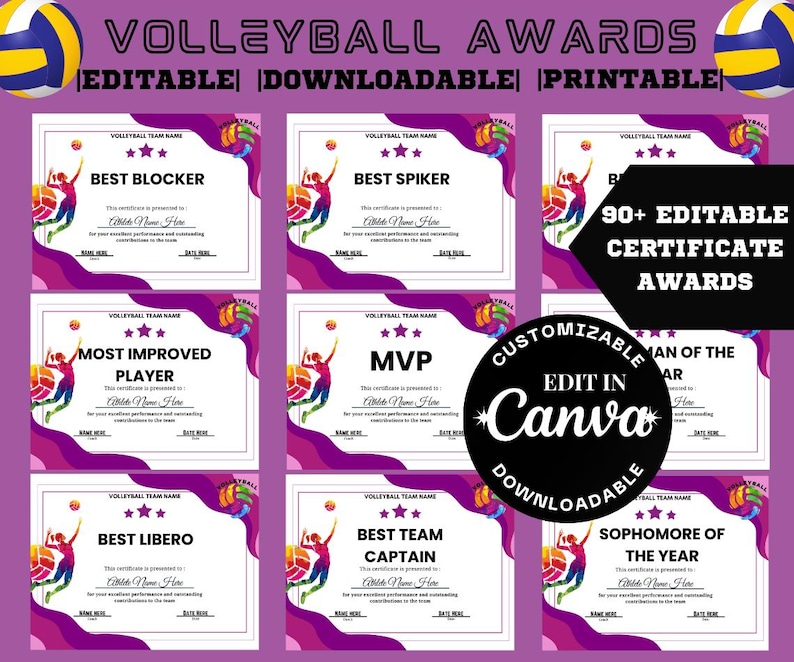 Editable Volleyball Awards: 100+ Printable Sports Certificates (PDF ...