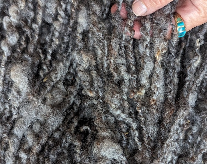Handspun Art Yarn Natural Grey Wool Lock Spun 90 Yds 7 Oz Ea Farm Fuzz ...
