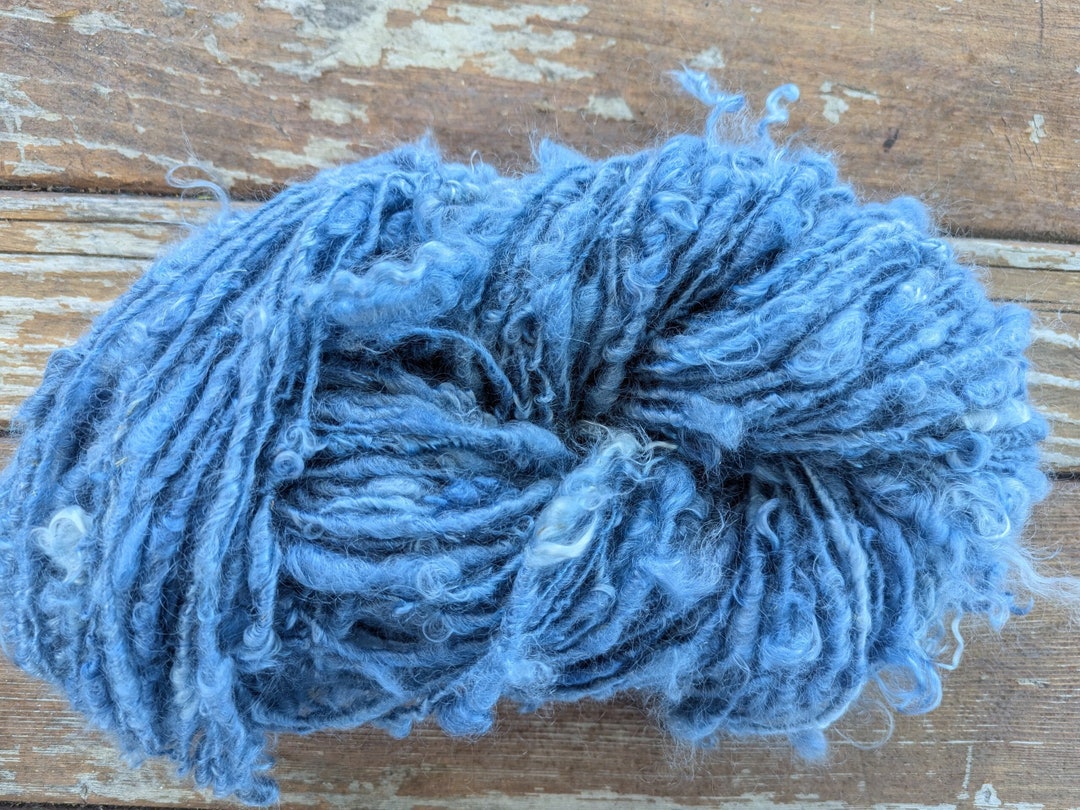 Handspun Indigo Dyed Mohair Yarn, Fluffy Blue Rustic Fiber (90 Yds) 6 ...