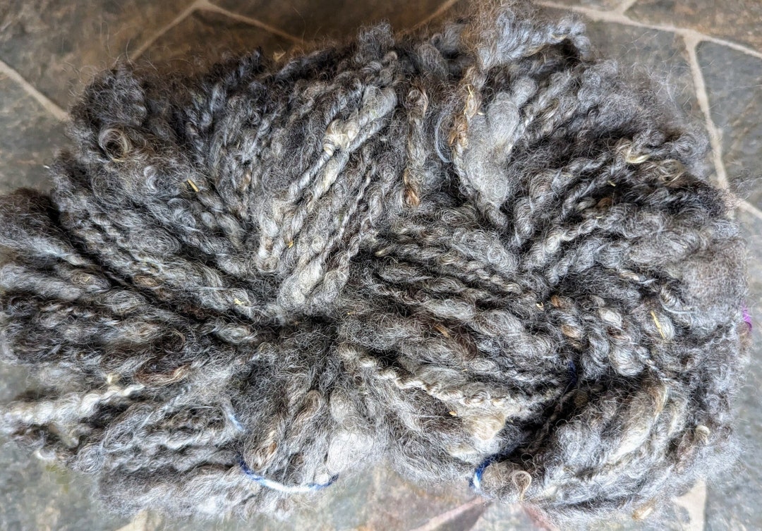 Handspun Art Yarn Natural Grey Wool Lock Spun 90 Yds 7 Oz Ea Farm Fuzz ...