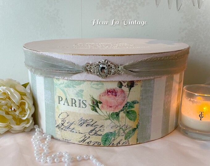 Parisien French Style Decorative Storage Hat Box Sage Green and Faded ...