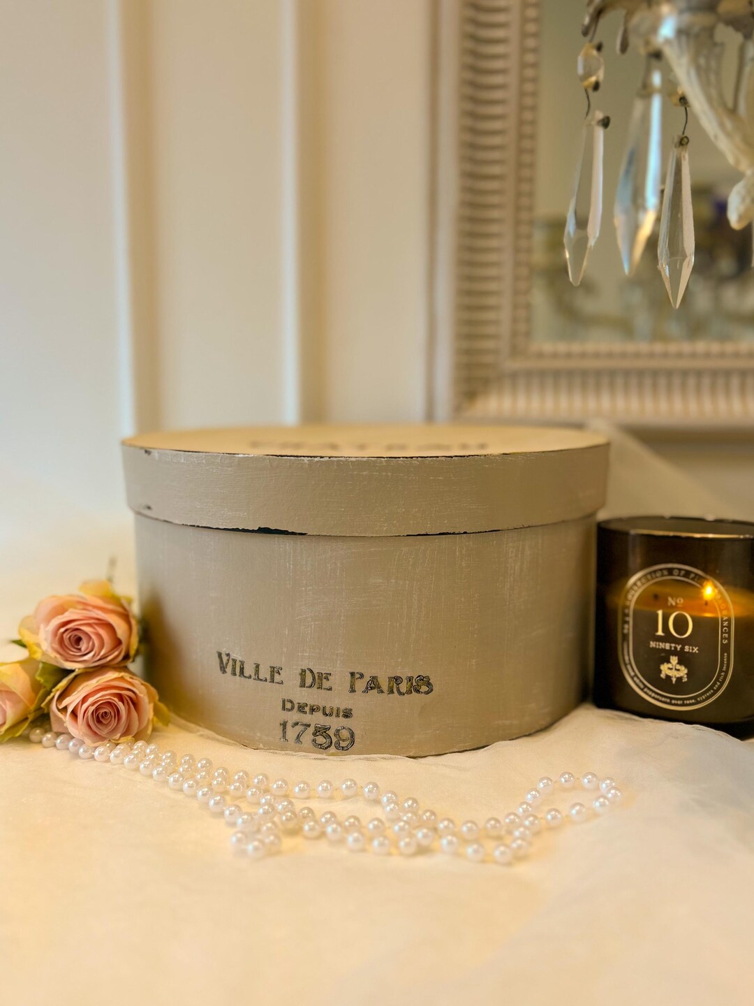 Parisian Cathedral Beige French Style Decorative Storage - Hat Box Hand ...
