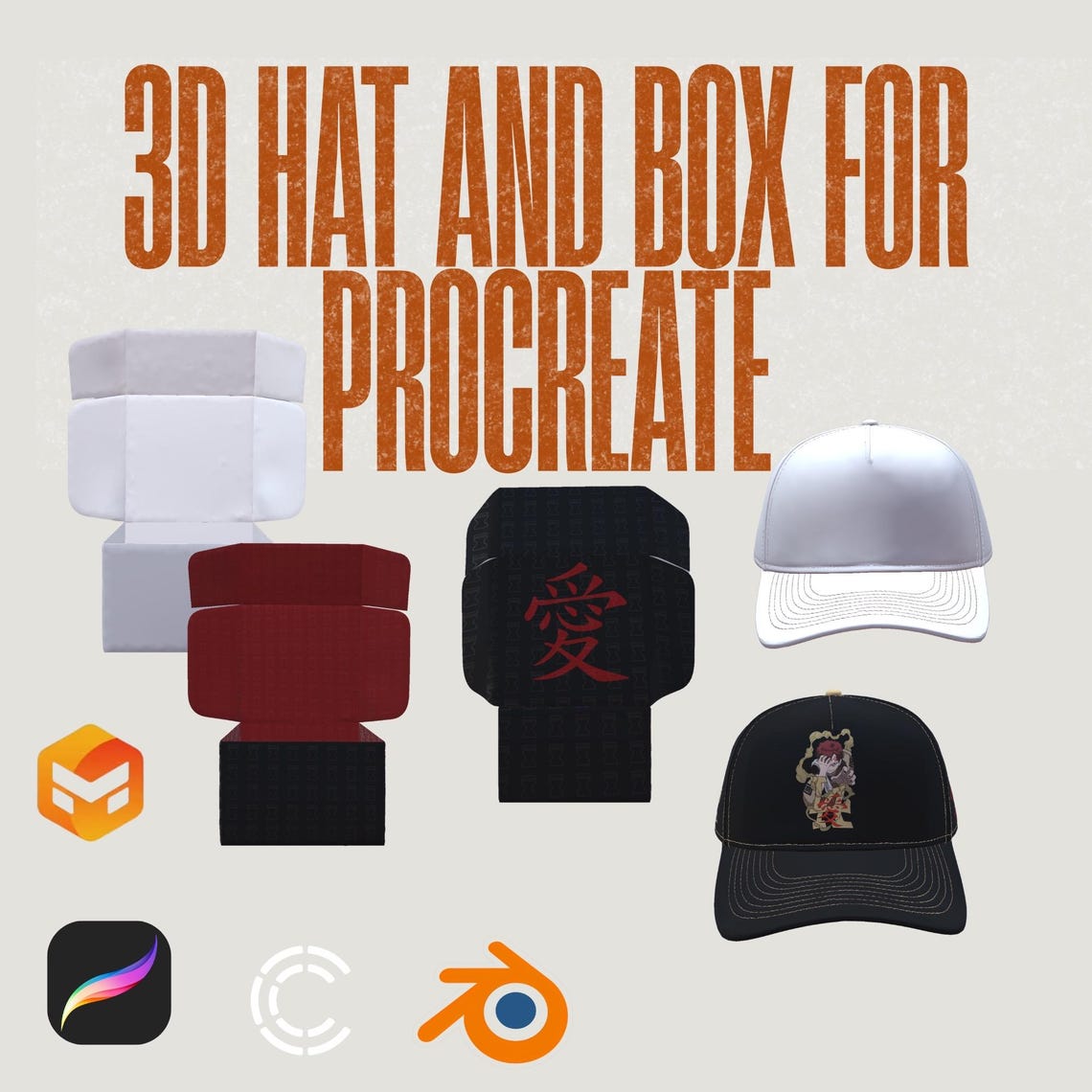 Best Selling 3D Hat & Box Mockup for Procreate on iPad | OBJ, Blender ...