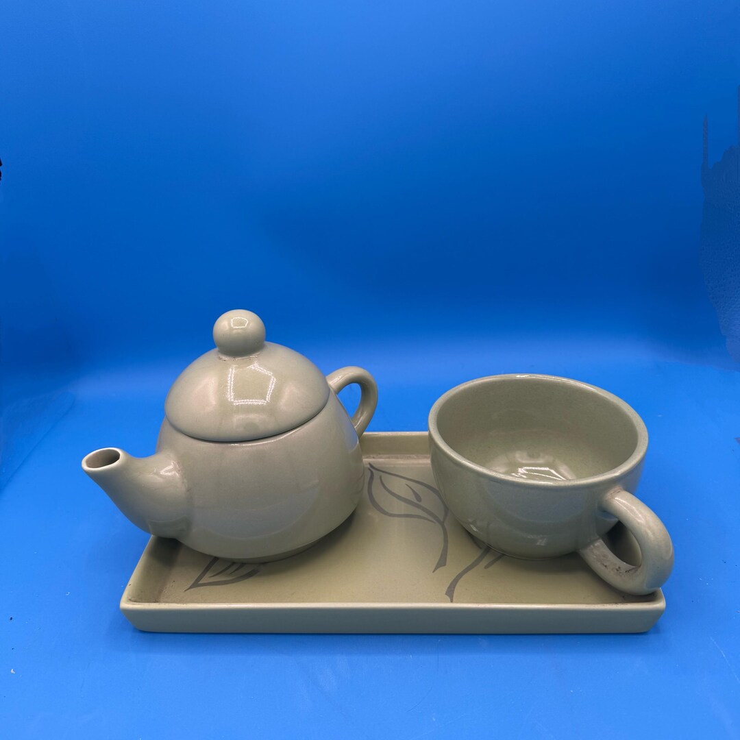 Ceramic Tea Set for One, Tea Pot W/ Cup & Tray - Etsy