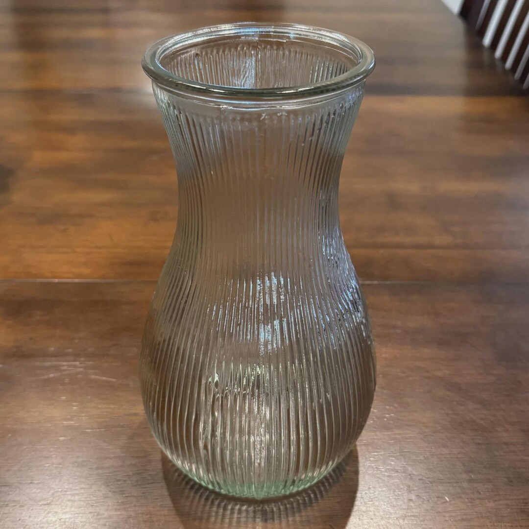 Ribbed Texture Vase/carafe Clear 1970's Glass 10” Vintage Marked-" DPS ...