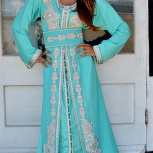 Moroccan Modern Mint Green Embroidery Caftan Kafan-kalia-moroccan ...