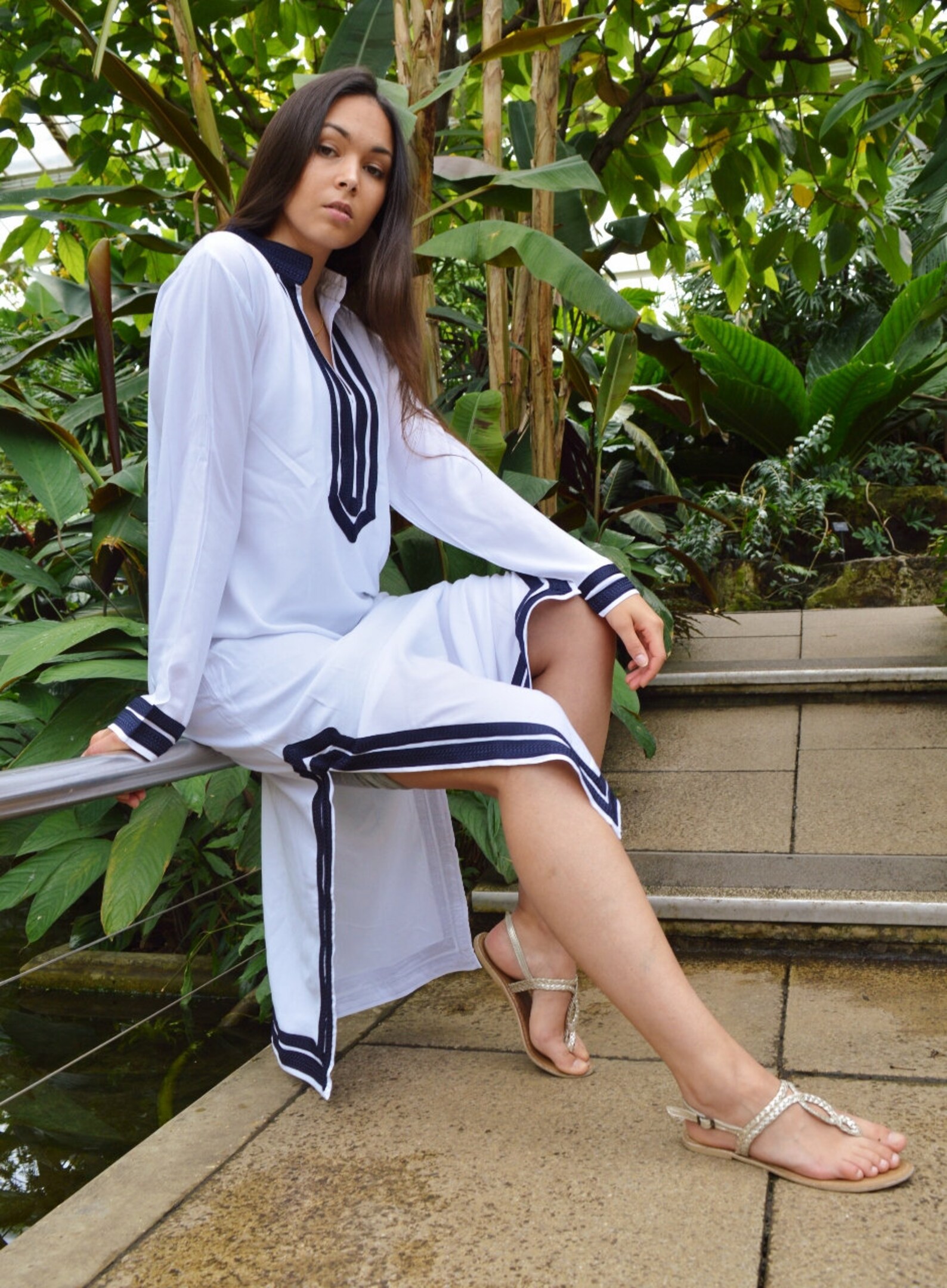 White Navy Blue Kaftan Mariam Caftan Kaftan - Etsy