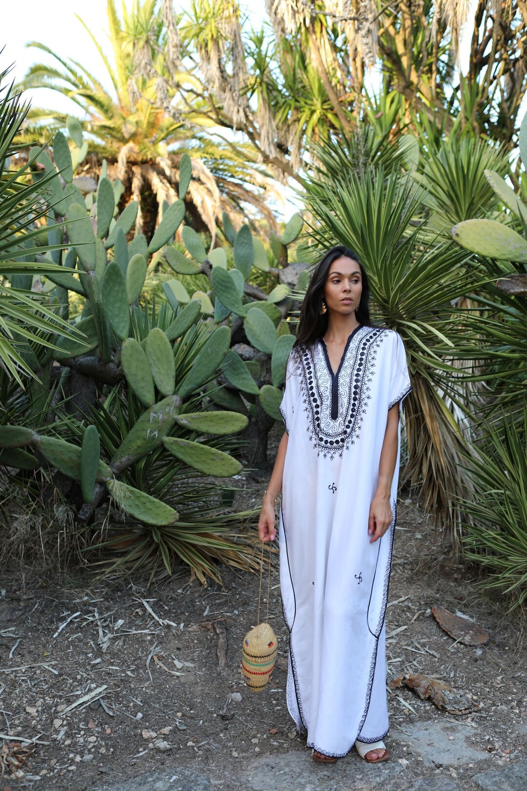 Winter White & Black Caftan Kaftan Berber resort Kaftan,home Dress ...