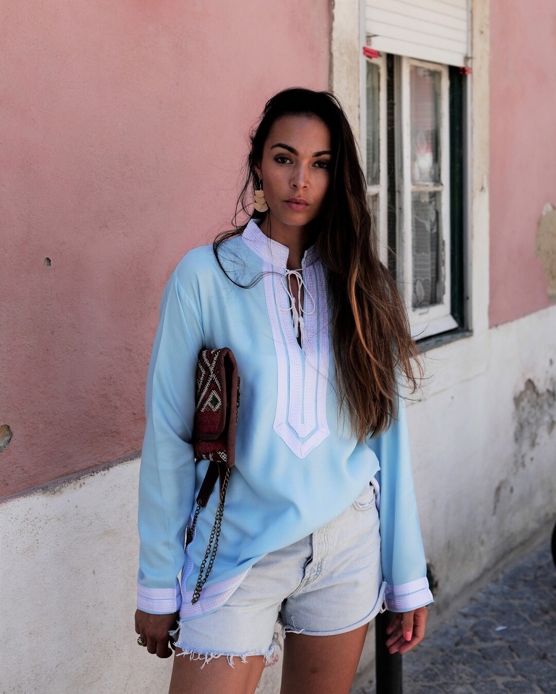 Light Blue Mariam Moroccantunic - Gifts,beachwear, Resortwear, Caftan ...