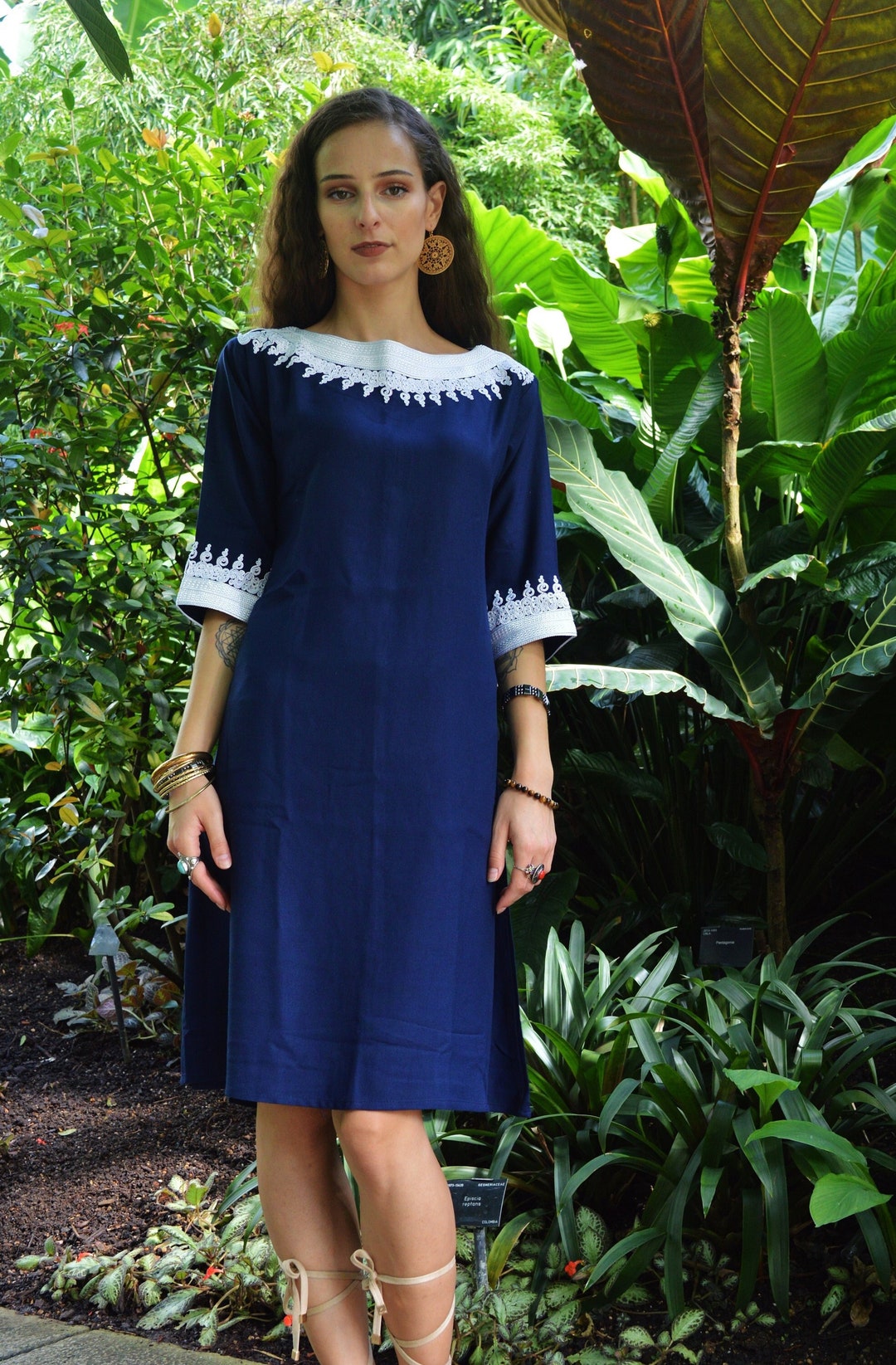 Navy Blue Resort Tunic Dress Dress -reina -perfect Gifts, Resort Wear ...