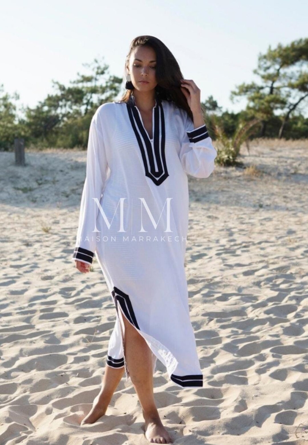 White Navy Blue Kaftan Mariam Caftan Kaftan Loungewear,resortwear, Beach Kaftan, Moroccan Dress ...