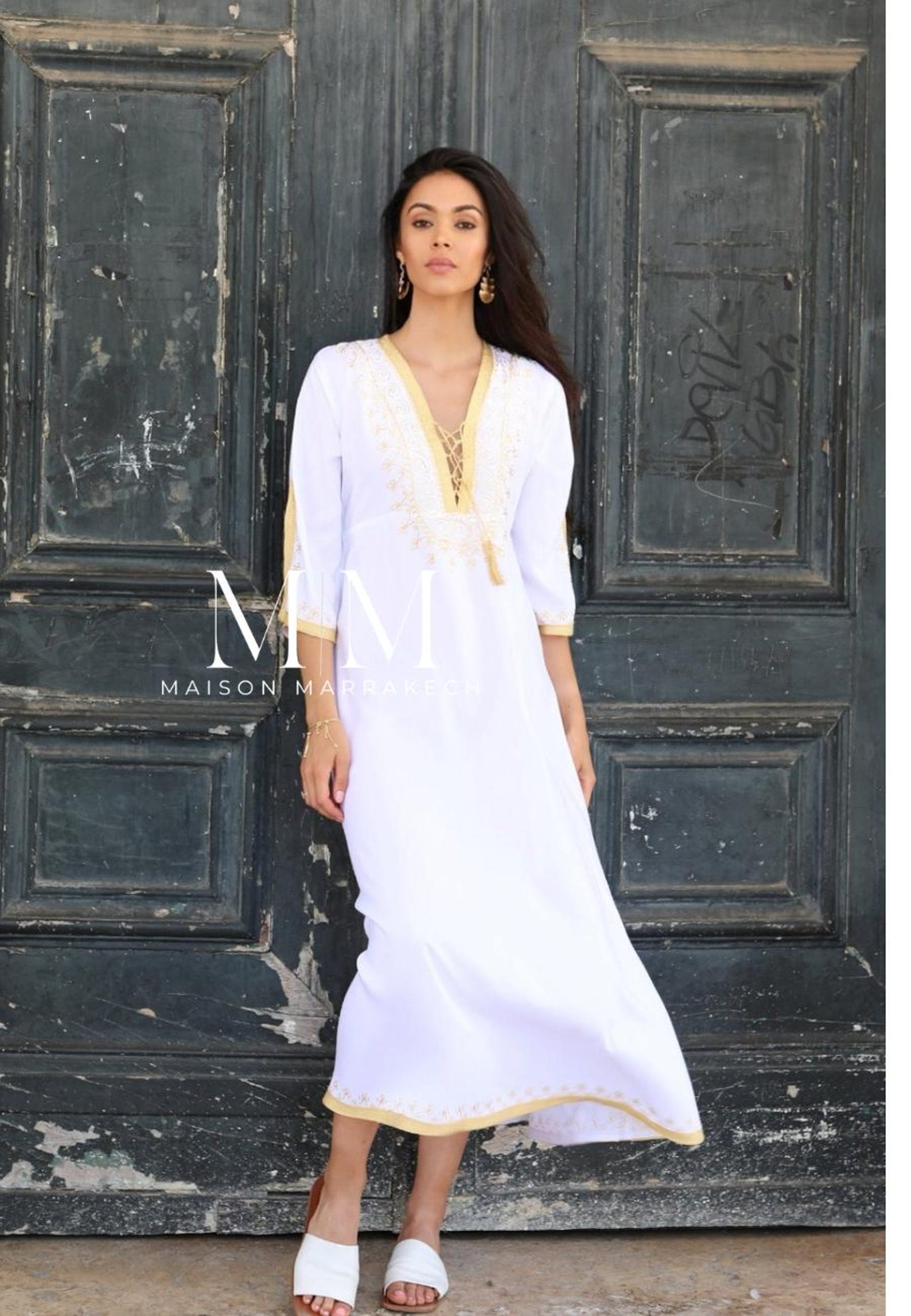Winter White Gold Kaftan-caftan,lounge Dress,bohemian,home Dress,home ...