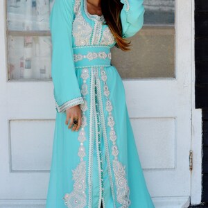 Moroccan Modern Mint Green Embroidery Caftan Kafan-kalia-moroccan ...