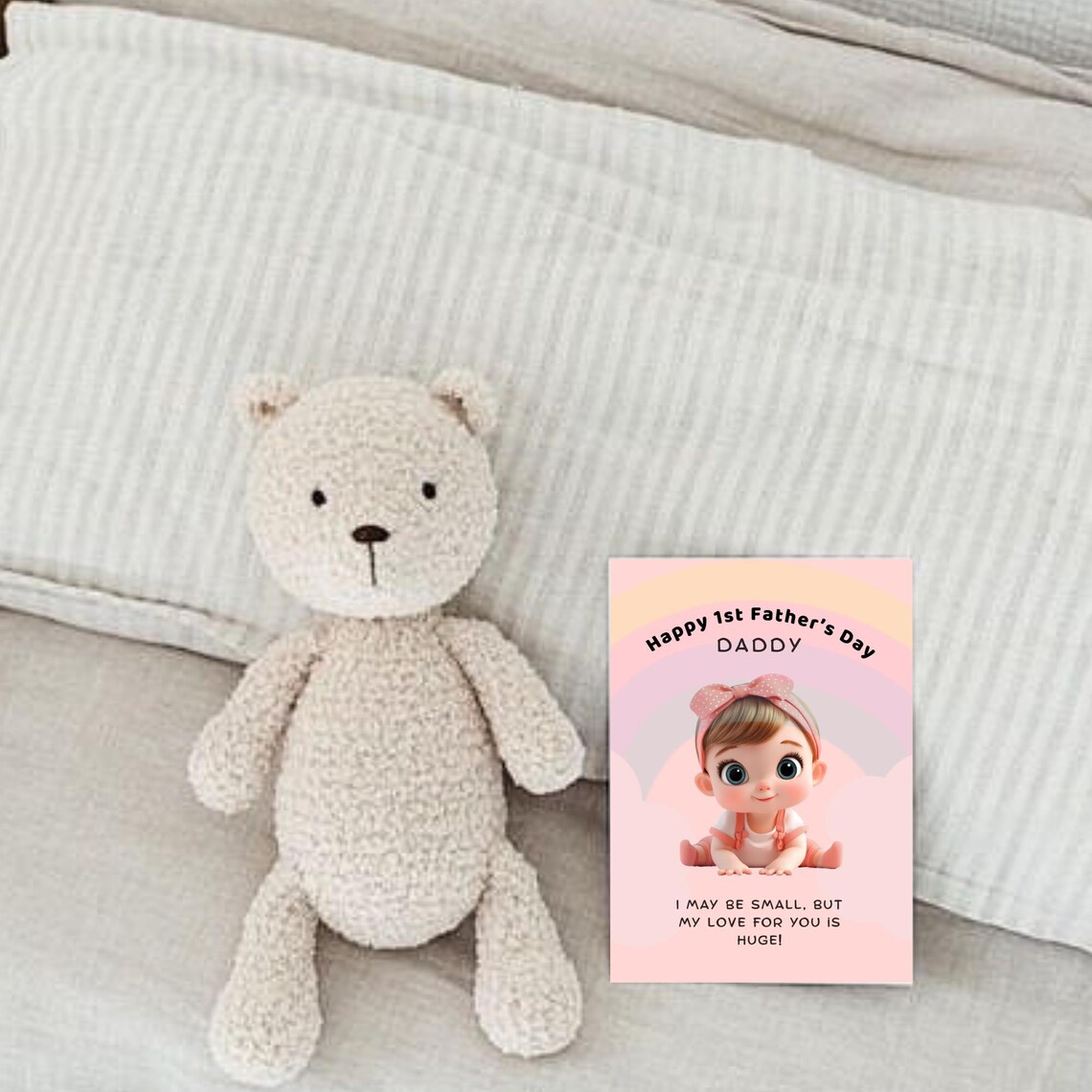 Pink Theme Happy 1st Father's Day Card Template, Baby Boss, Editable ...