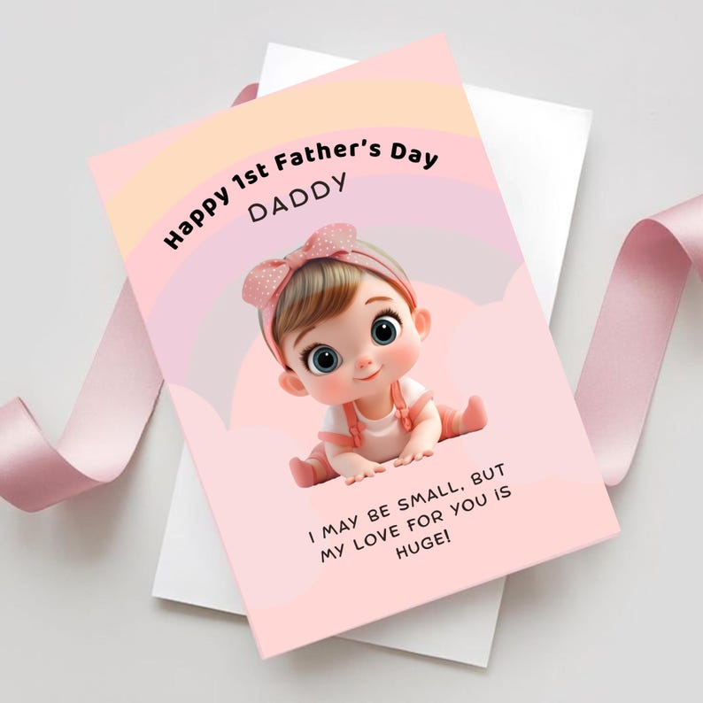 Pink Theme Happy 1st Father's Day Card Template, Baby Boss, Editable ...