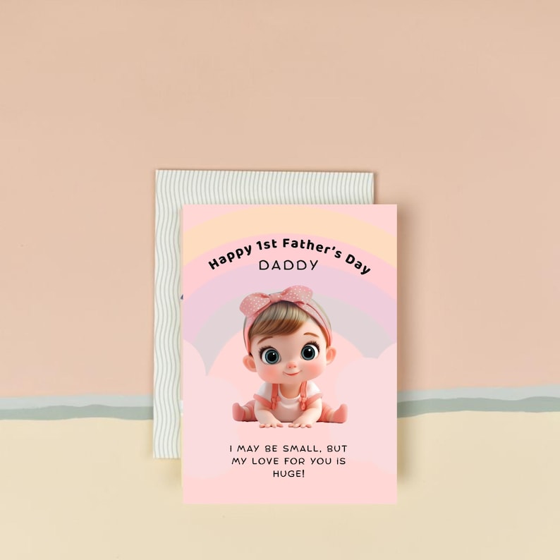 Pink Theme Happy 1st Father's Day Card Template, Baby Boss, Editable ...