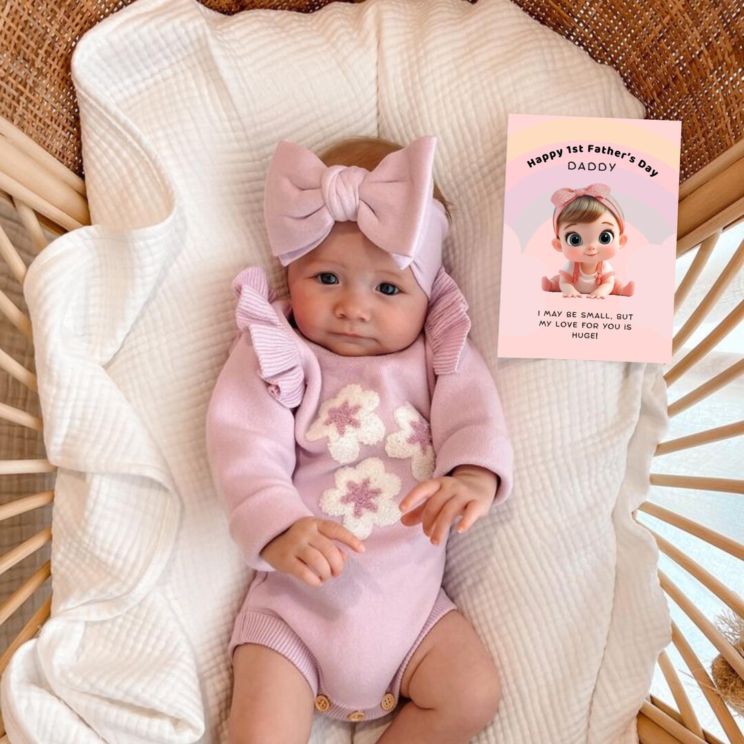 Pink Theme Happy 1st Father's Day Card Template, Baby Boss, Editable ...
