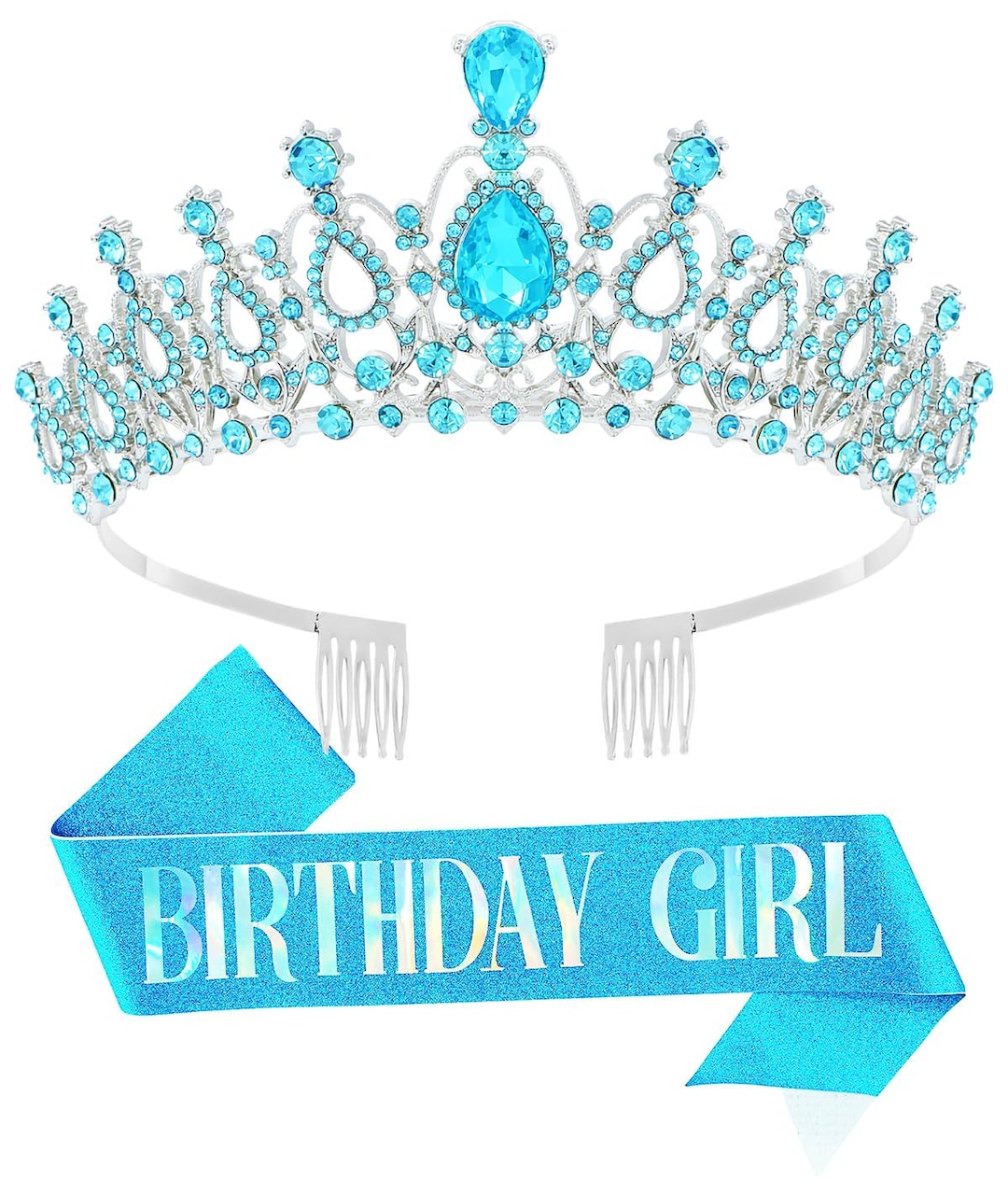 Birthday Tiara Crown With Sash for Women, Headband Hair Accessories for ...