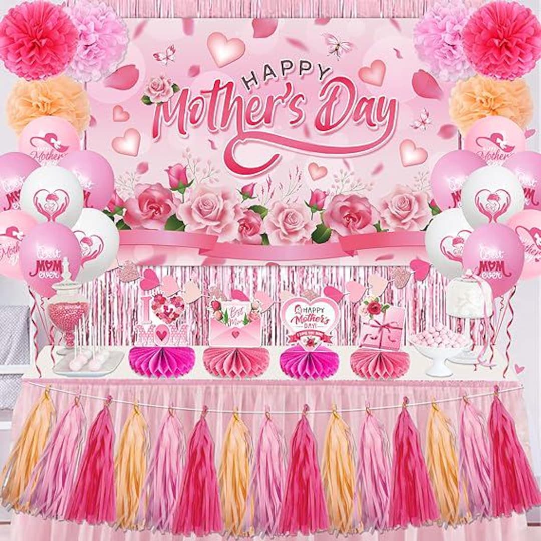 Mother's Day Decorations - Floral Happy Mothers Day Banner & Carnation ...