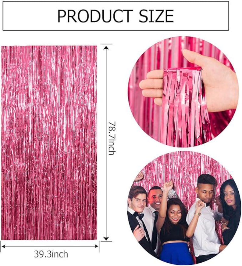2 Pack Pink Backdrop Party Decorations Tinsel Curtain Party Backdrop ...