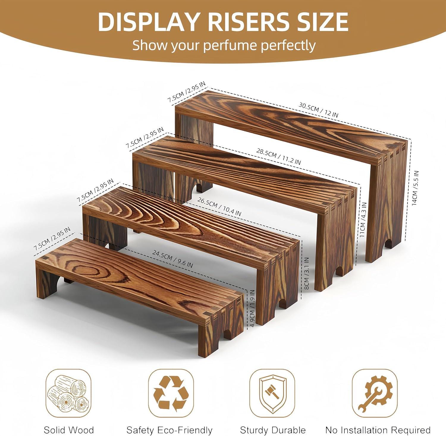 Large 2 Set Wooden Tiered Display Stands 4 Tier Stackable Pine Wood ...