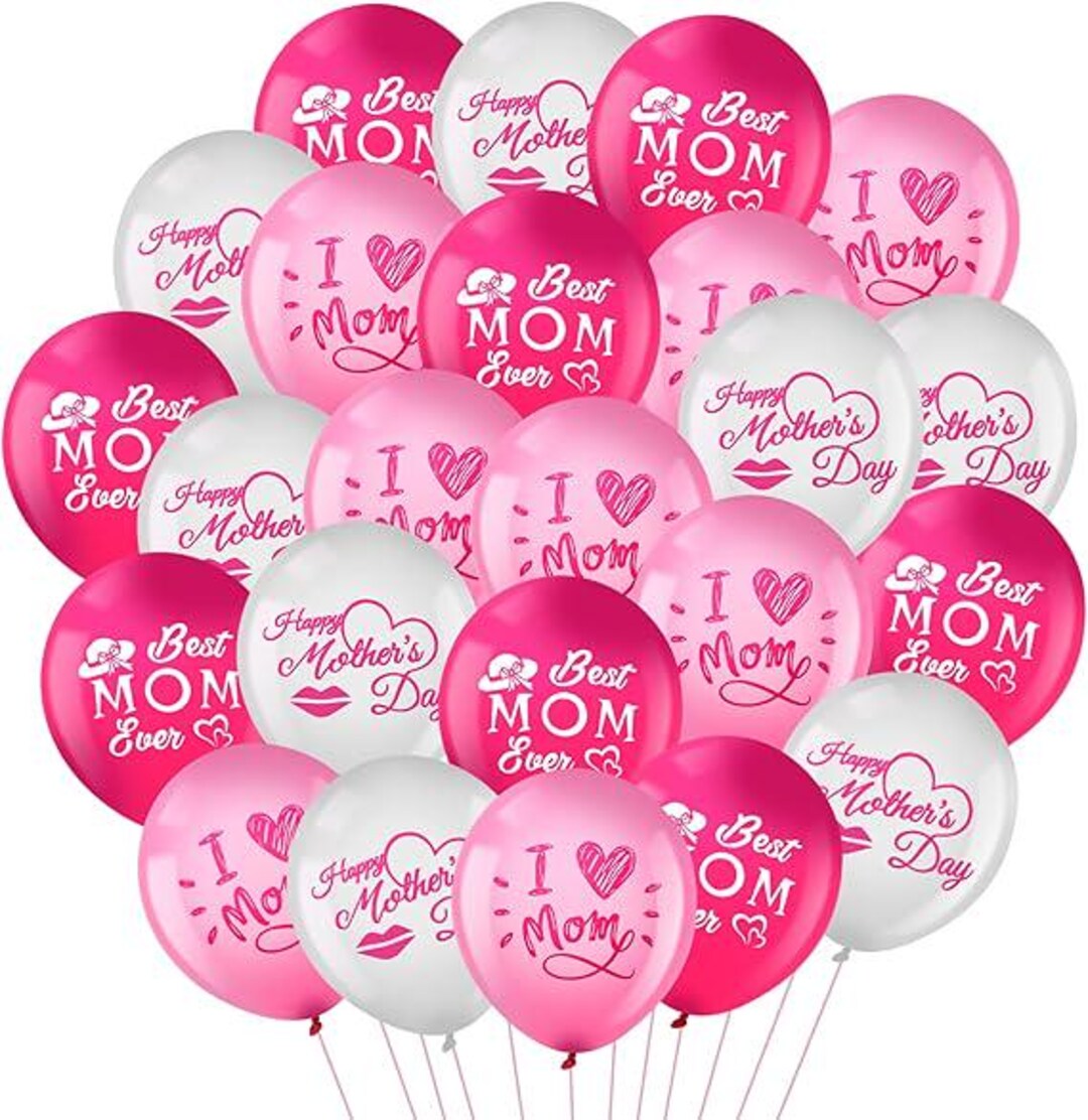 24 Pieces 12 Inch Latex Happy Mother's Day Balloons Decorations Best ...