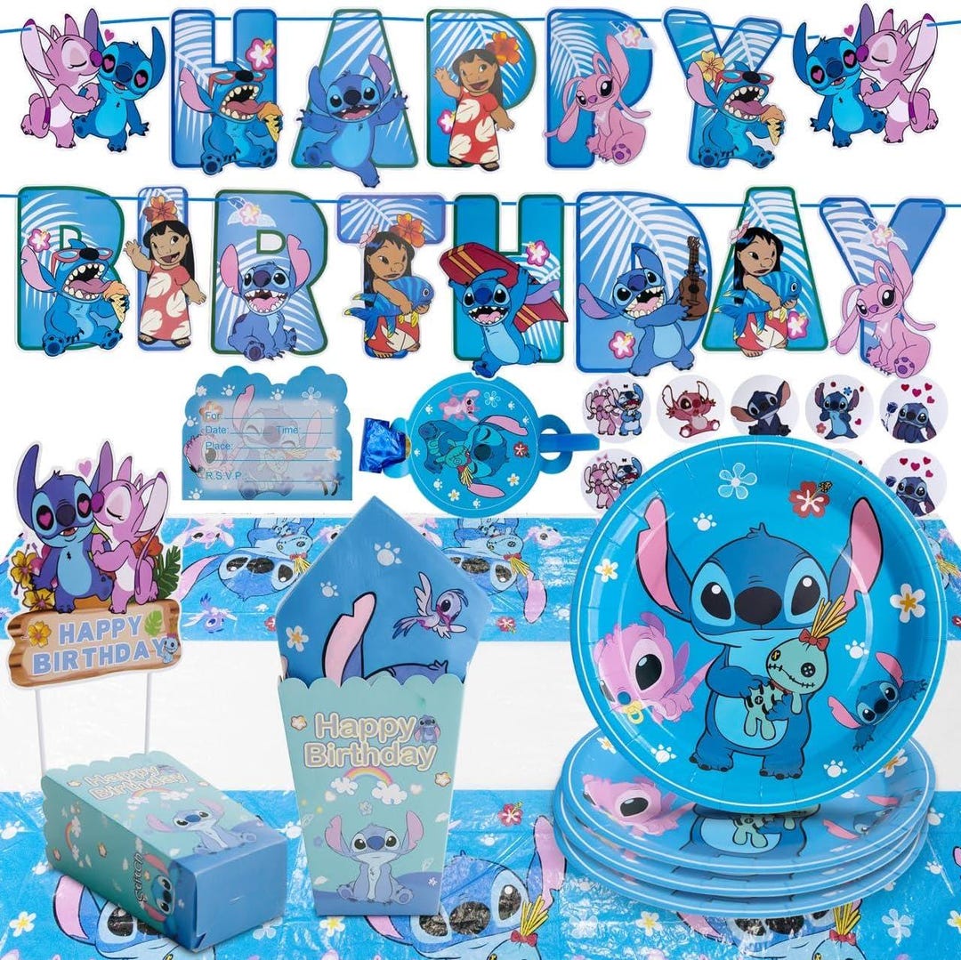 Stitch Kids Birthday Party Supplies and Decorations Set - Includes ...
