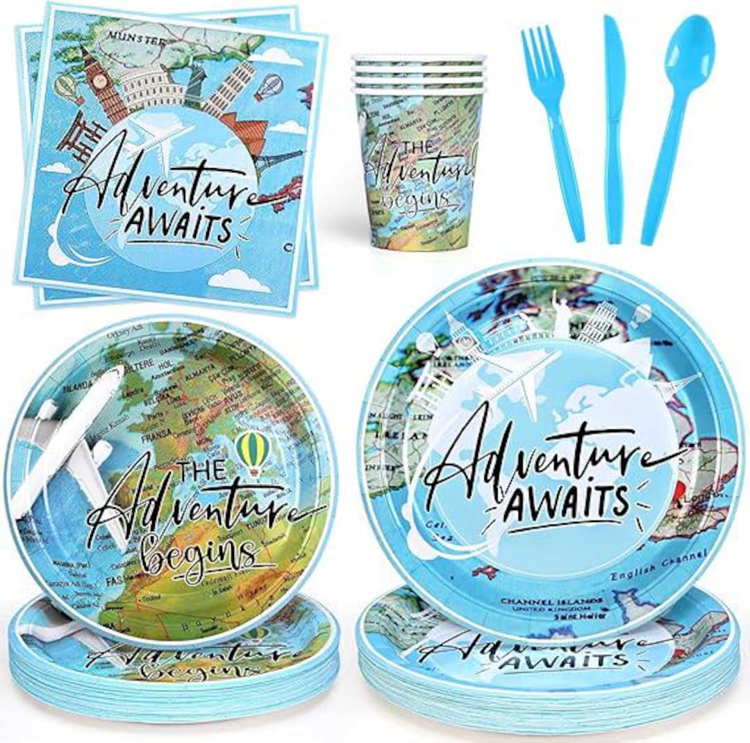 192 PCS Adventure Awaits Party Supplies, Travel Party Plates and ...