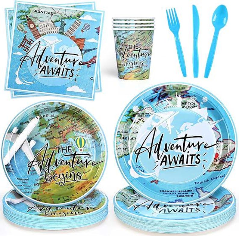 192 PCS Adventure Awaits Party Supplies, Travel Party Plates and ...