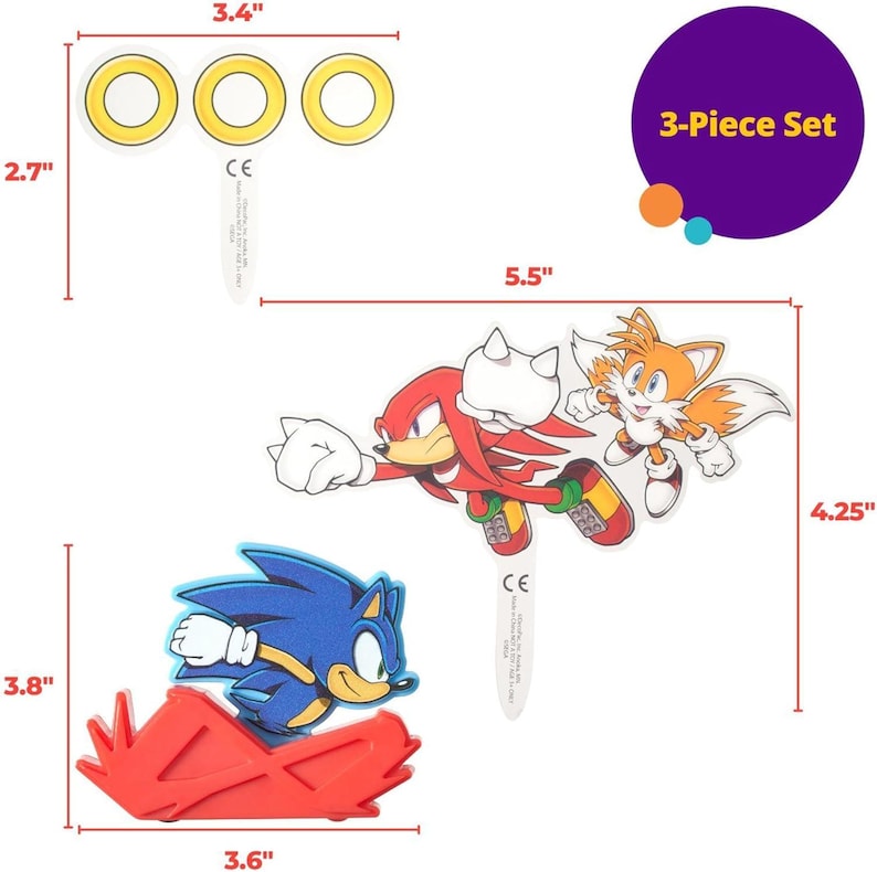 The Hedgehog Cake Topper, 3-piece Decoration Set With Tails & Knuckles ...