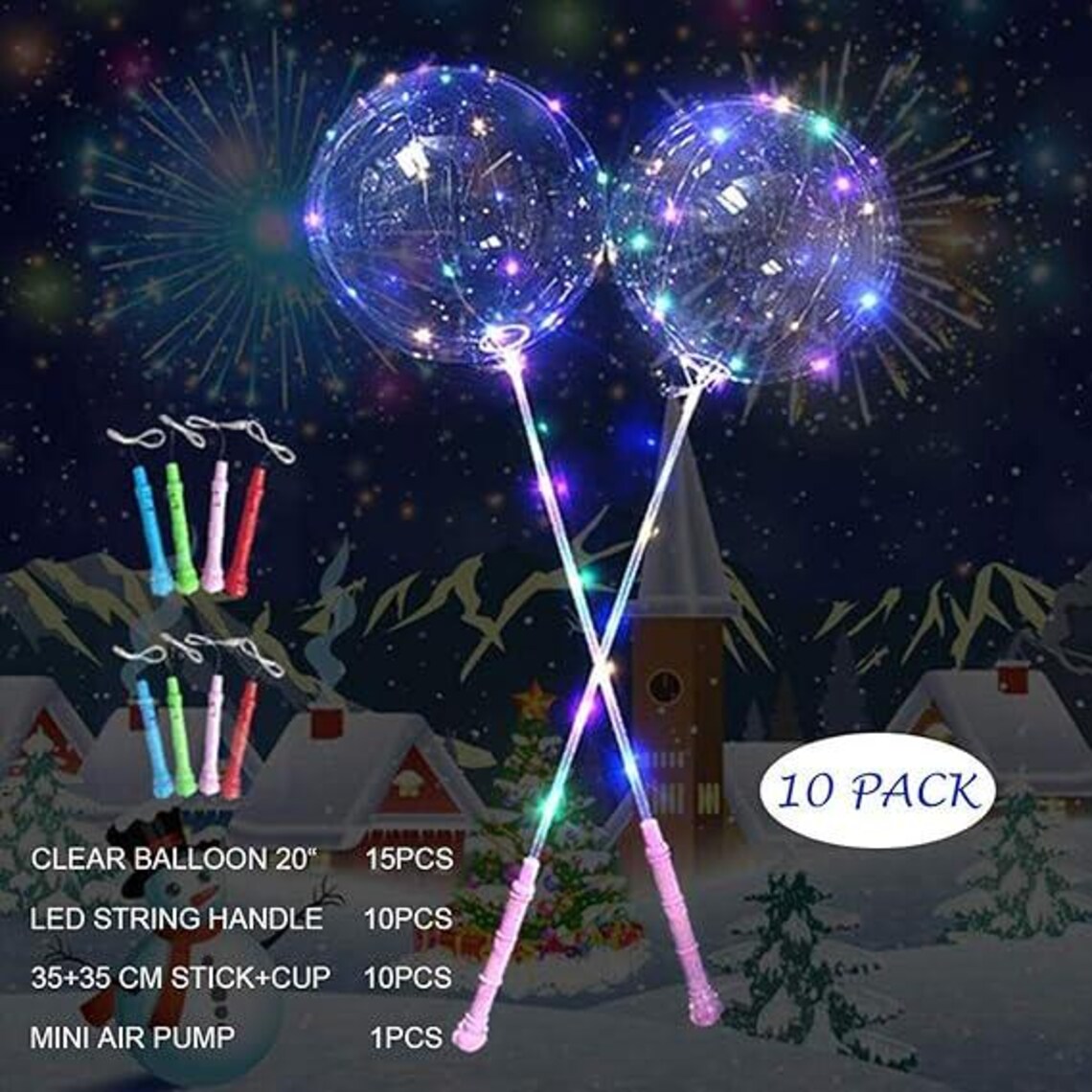10 Pack LED Bobo Balloons With Stick and Pump,transparent LED Light up ...