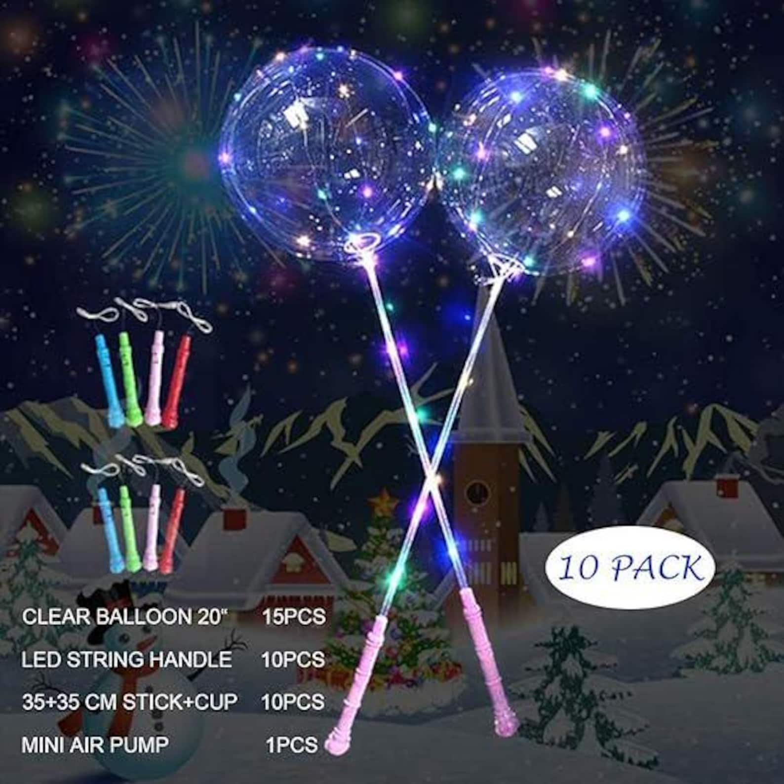 10 Pack LED Bobo Balloons With Stick and Pump,transparent LED Light up ...
