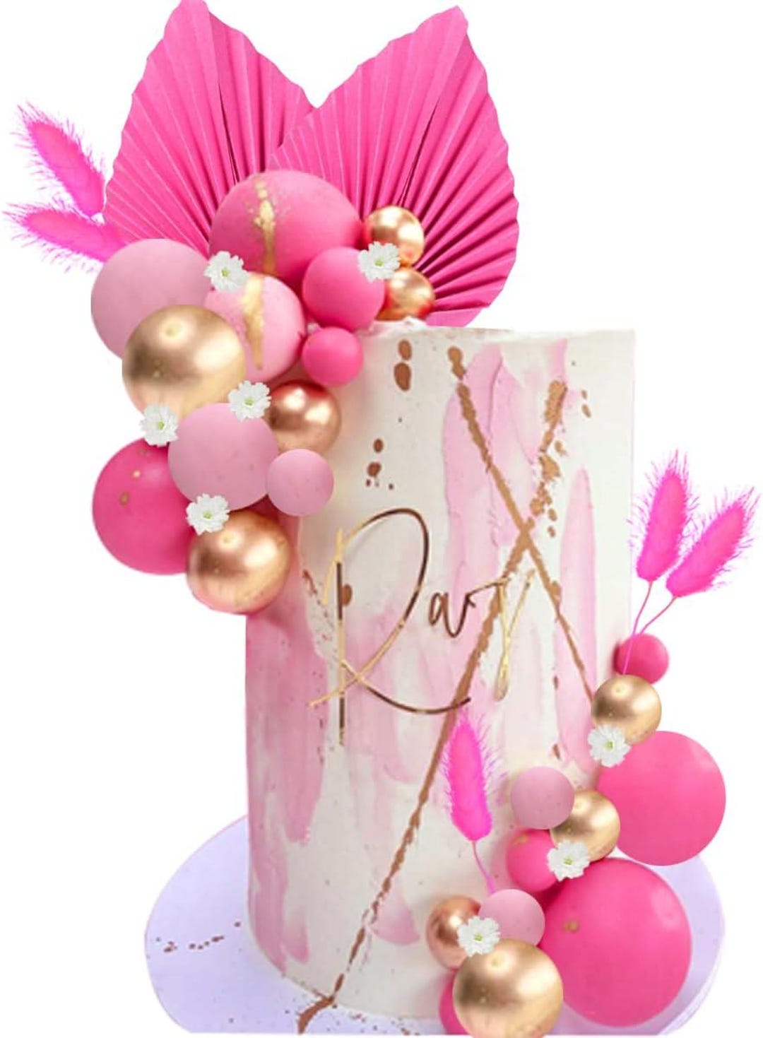 Flower Cake Topper Gold Palm Leaves Balls Cake Decoration for Baby ...